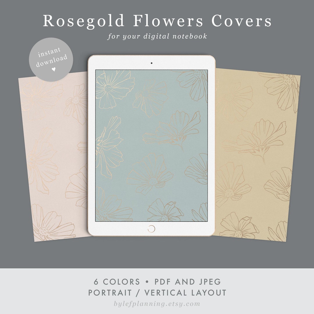 Digital Notebook Cover Rosegold Flower Foil 6 Colours | Goodnotes ...