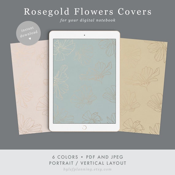 Digital Notebook Cover Rosegold Flower Foil 6 Colours | Etsy
