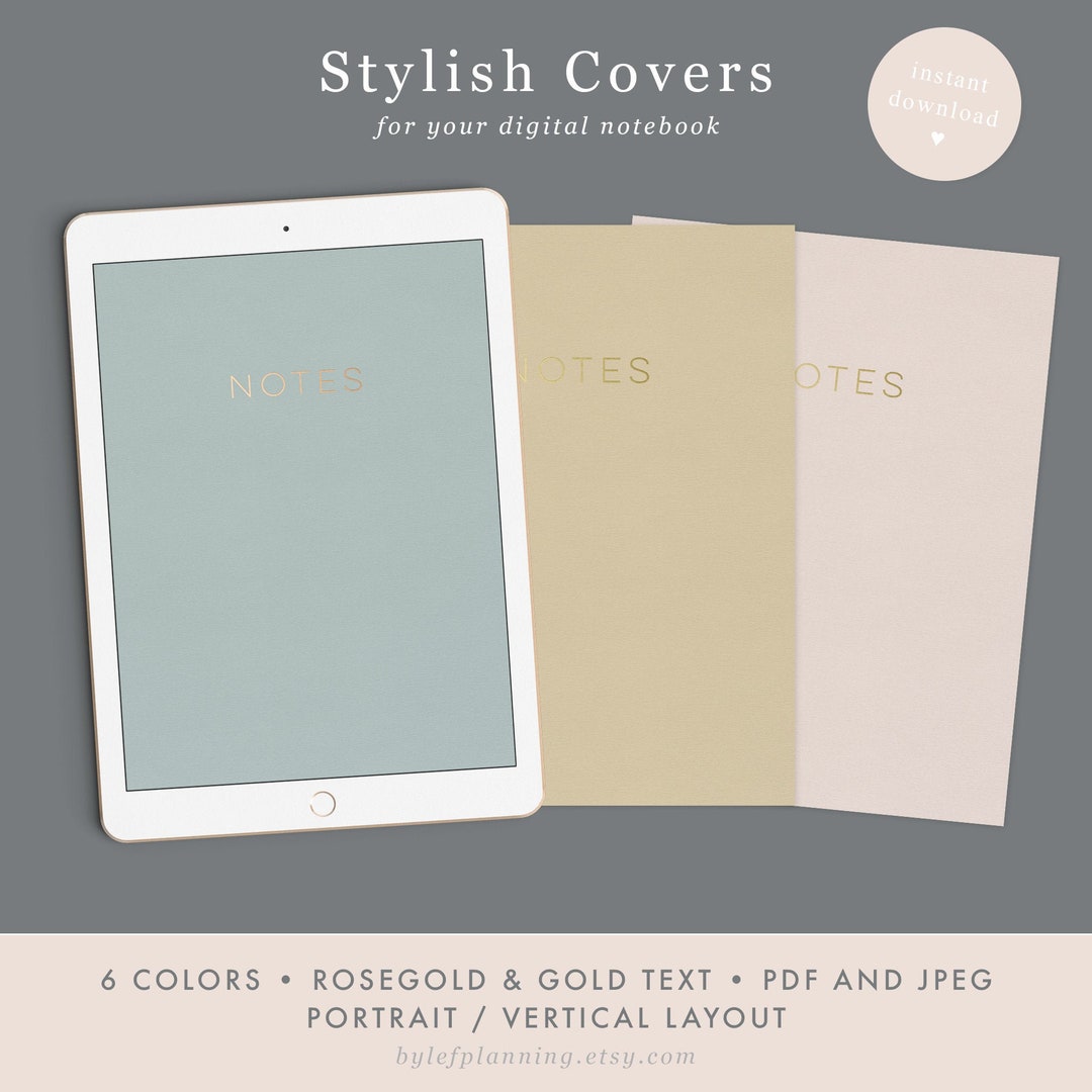 Digital Notebook Cover in 6 Colours | Goodnotes Covers | Gold and ...