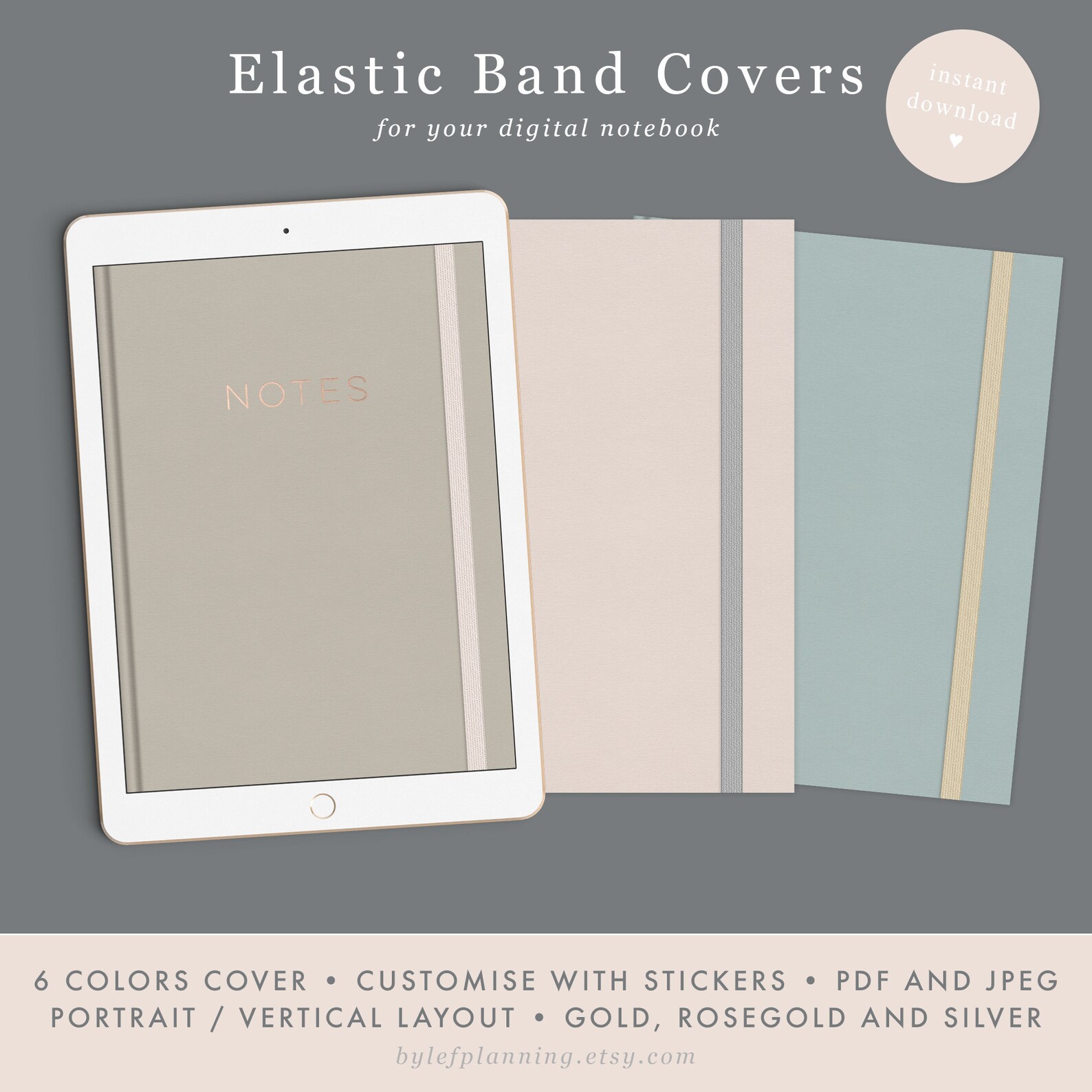 Digital Notebook Cover Elastic Band in 6 Colours | Goodnotes Cover ...