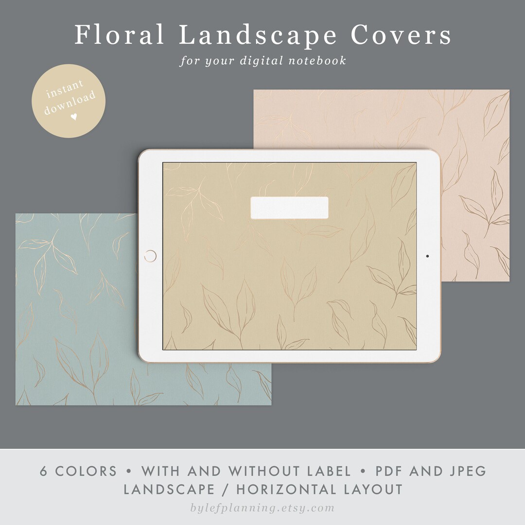 Floral Digital Notebook Cover in 6 Colours | Landscape Goodnotes Covers ...