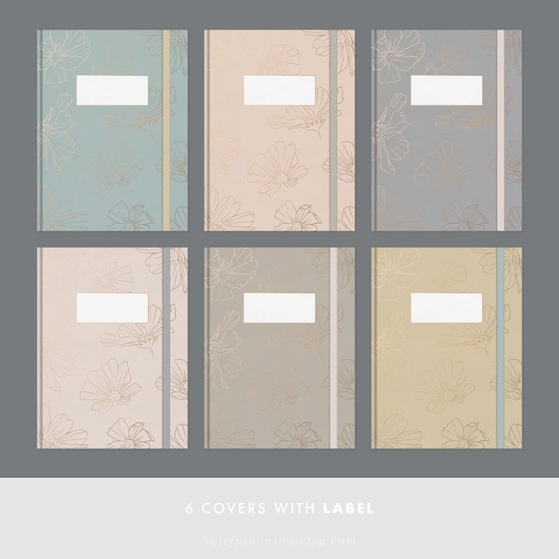 Digital Notebook Cover Flowers Elastic Rose Gold Foil 6 Colours ...