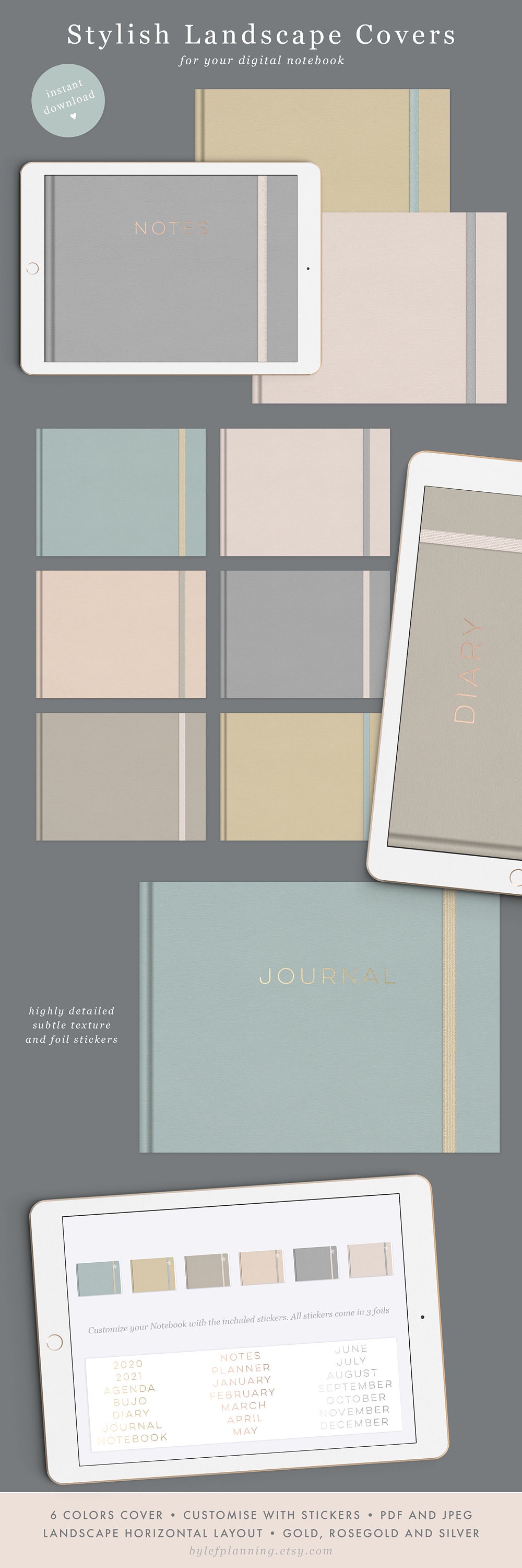 Landscape Goodnotes Cover Elastic Band in 6 Colours | Digital Notebook ...