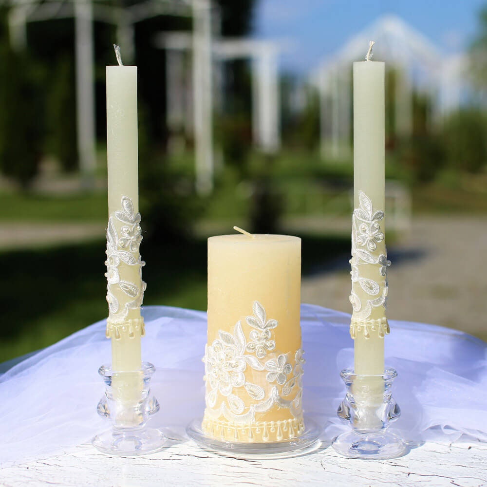 Wedding Candles SetUnity Wedding Candles Ivory with Lace for | Etsy