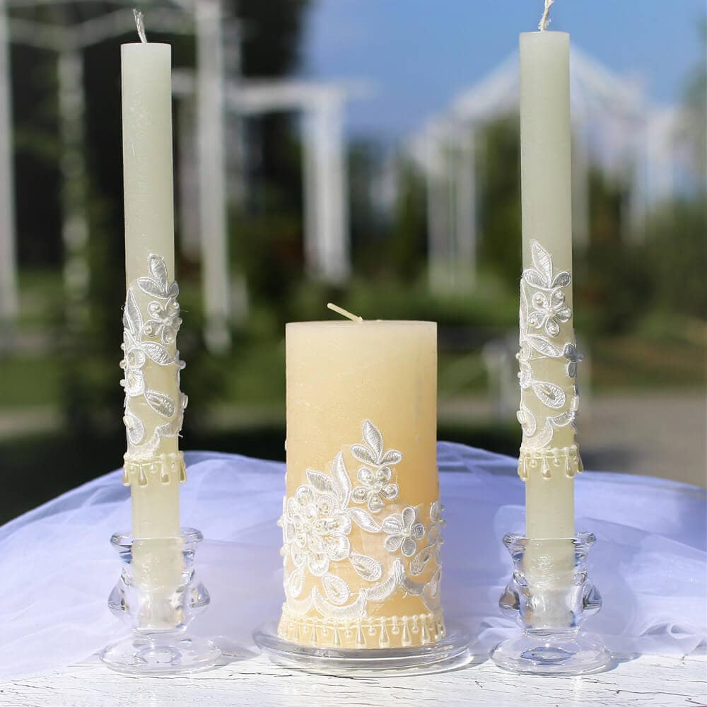 Wedding Candles SetUnity Wedding Candles Ivory with Lace for | Etsy