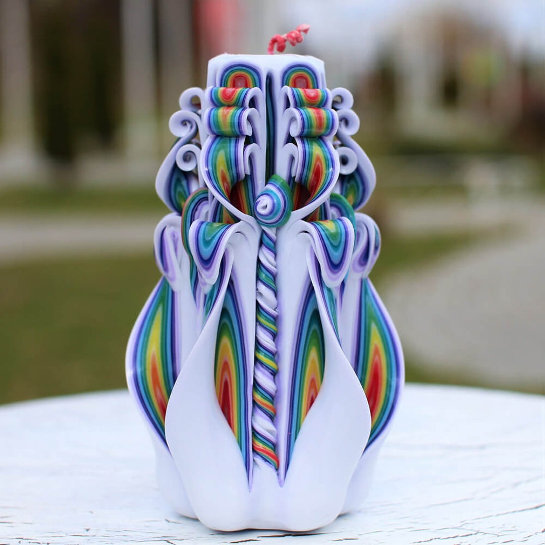 Carved Candle Rainbow-hand Carved Pillar Candles( 3 Variations)-home ...