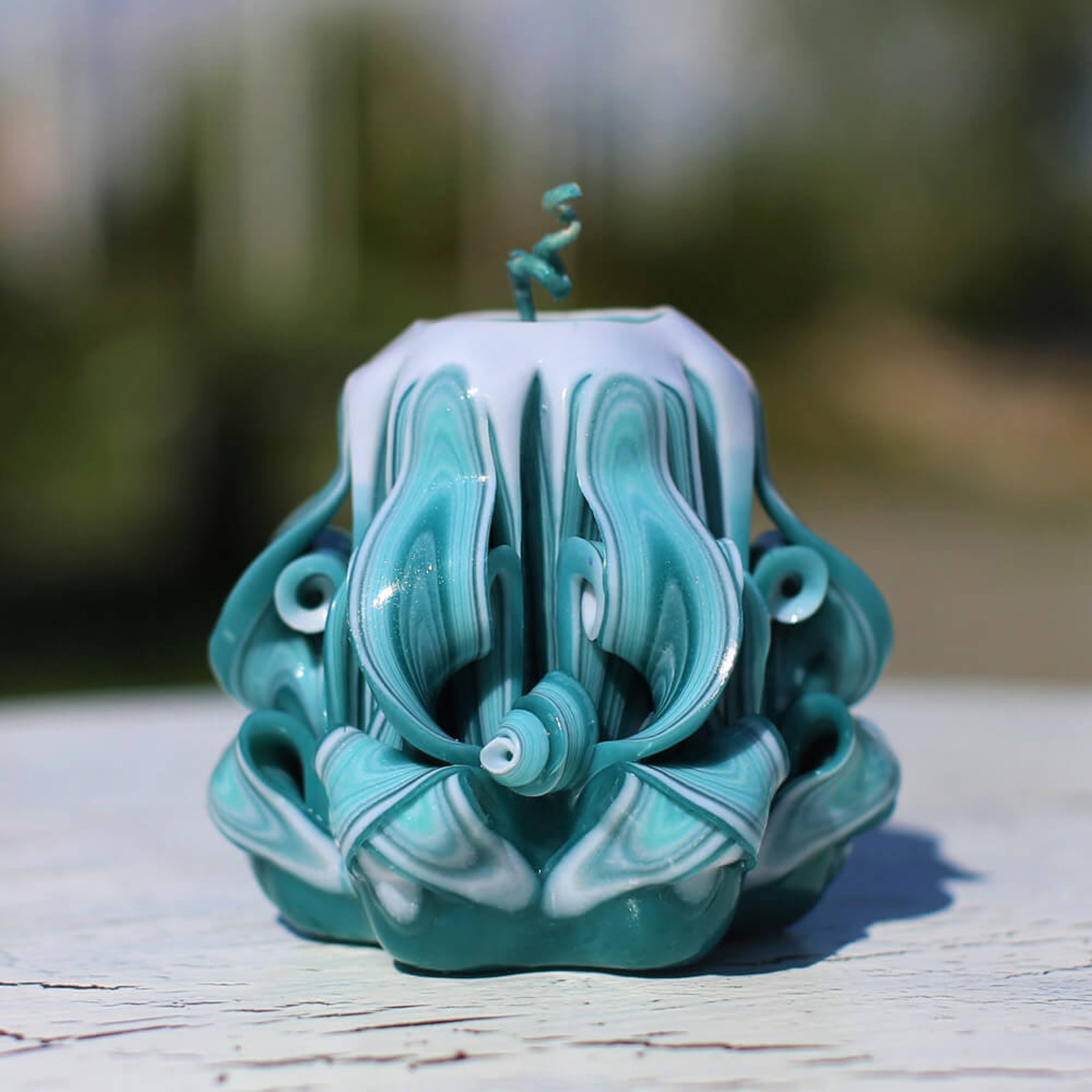 Carved Candles Turquoise 3''Amazing Candle Gift for | Etsy