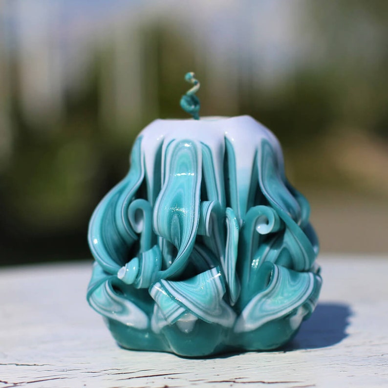 Carved Candles Turquoise 3''amazing Candle Gift for - Etsy