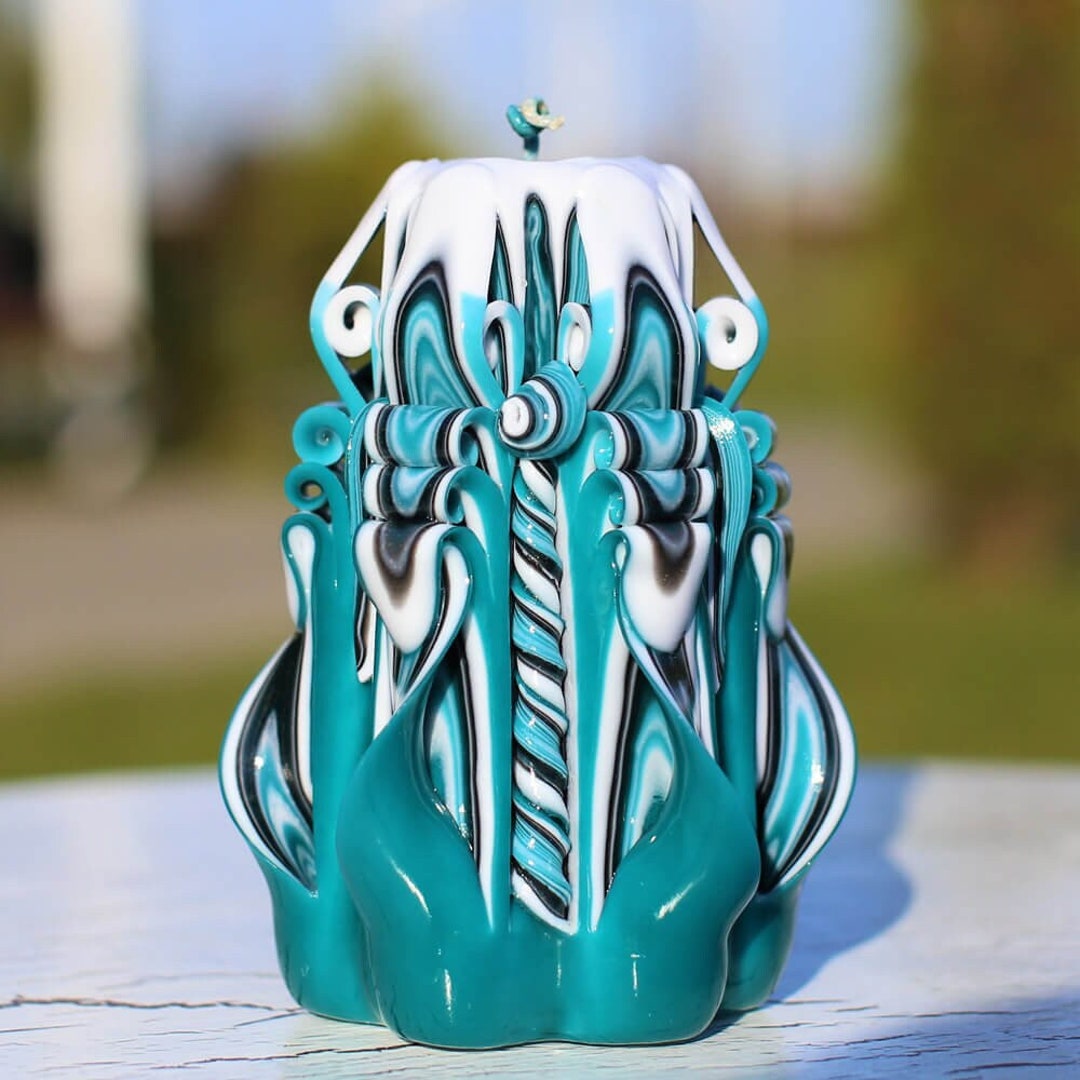 Carved Candle Christmas, Hand Carved Candle Teal,best New Year's Gift ...