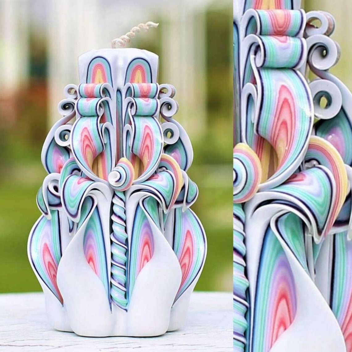 Carved Candle Rainbow-hand Carved Pillar Candles-christmas - Etsy