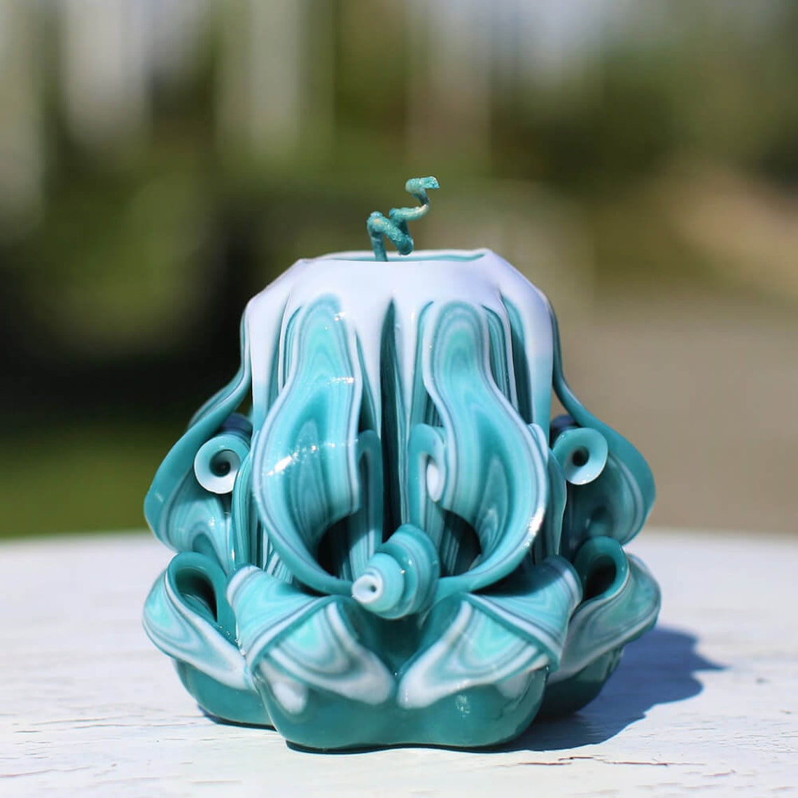 Carved Candles Turquoise 3''Amazing Candle Gift for | Etsy