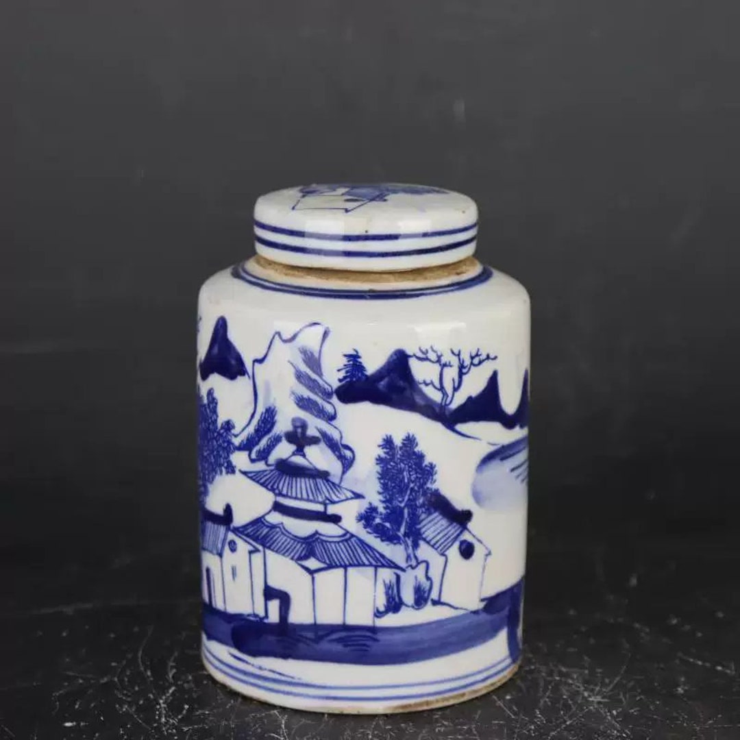 Chinese Porcelain Tea Jar,chinese Blue and White Ceramic Lidpot,hand ...
