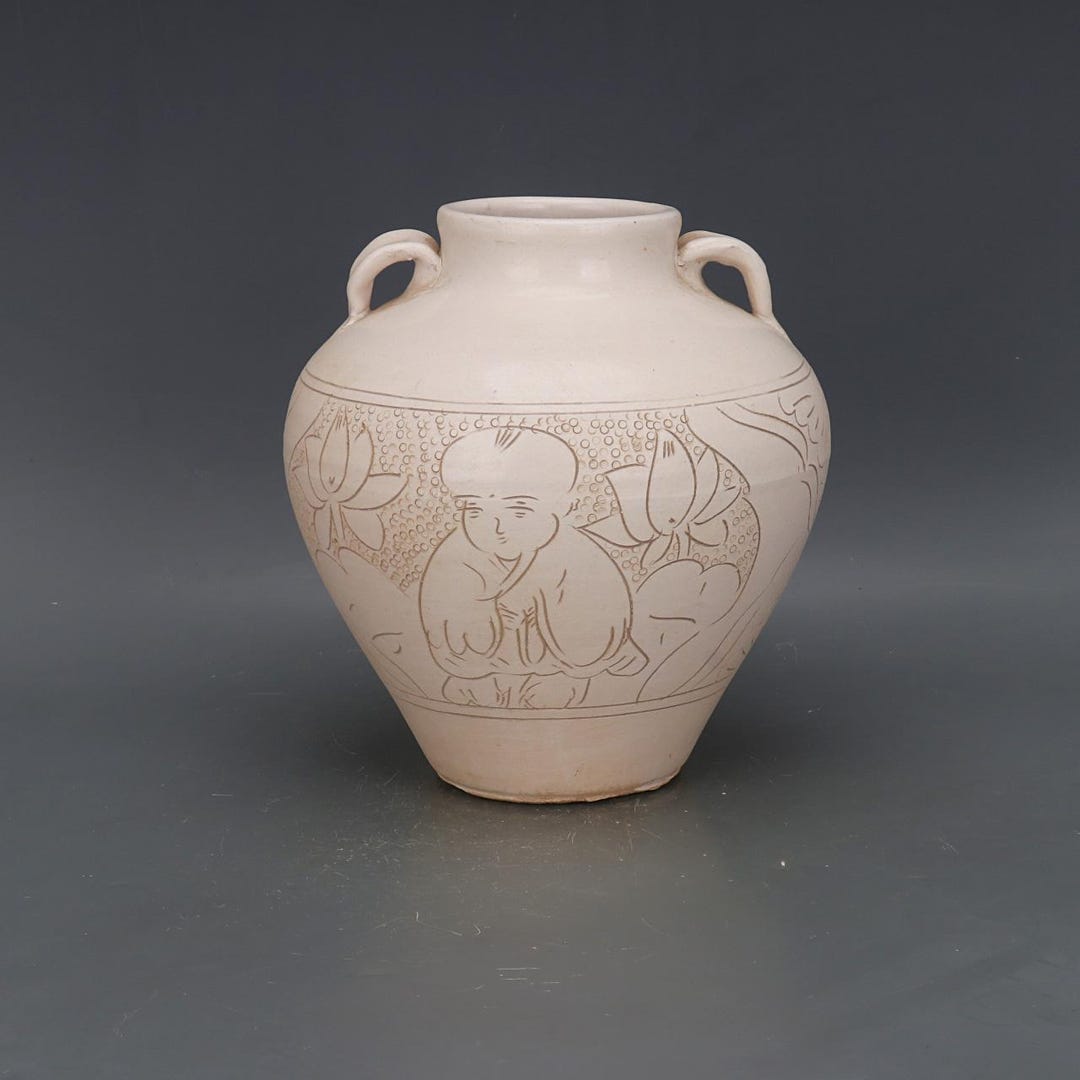 Chinese Vintage Porcelain Pot,cizhou Ware White Glaze Porcelain Jar ...