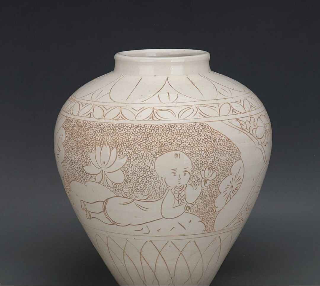 Chinese Vintage Porcelain Pot,cizhou Ware White Glaze Porcelain Jar ...