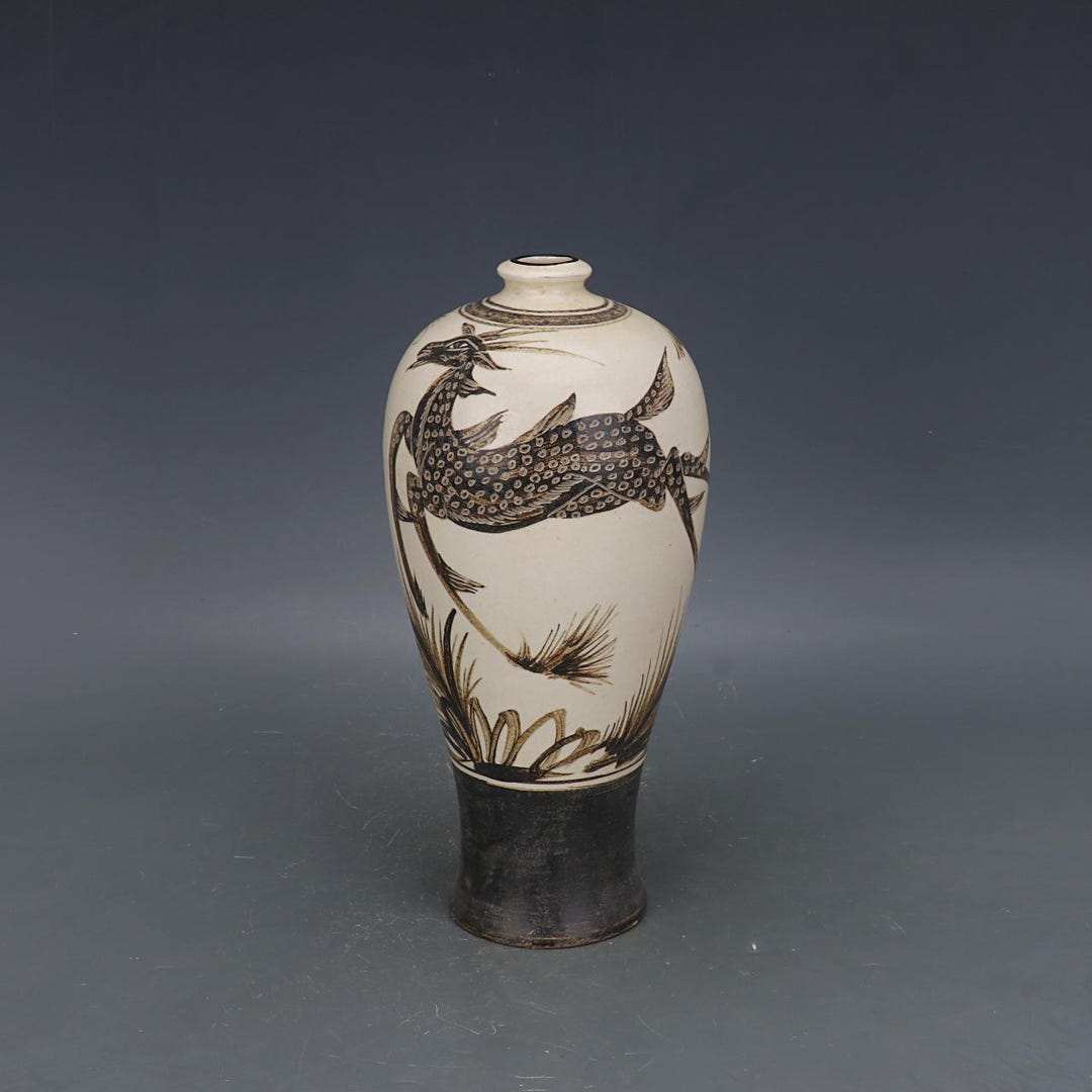Chinese Vintage Porcelain Vase,cizhou Ware White Glaze Porcelain Mei ...