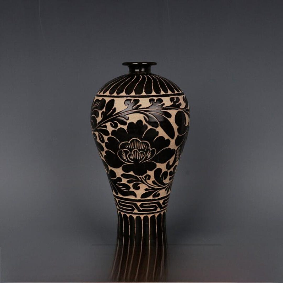 Chinese Vintage Porcelain Vase,cizhou Ware Porcelain Meiping Vase,black ...
