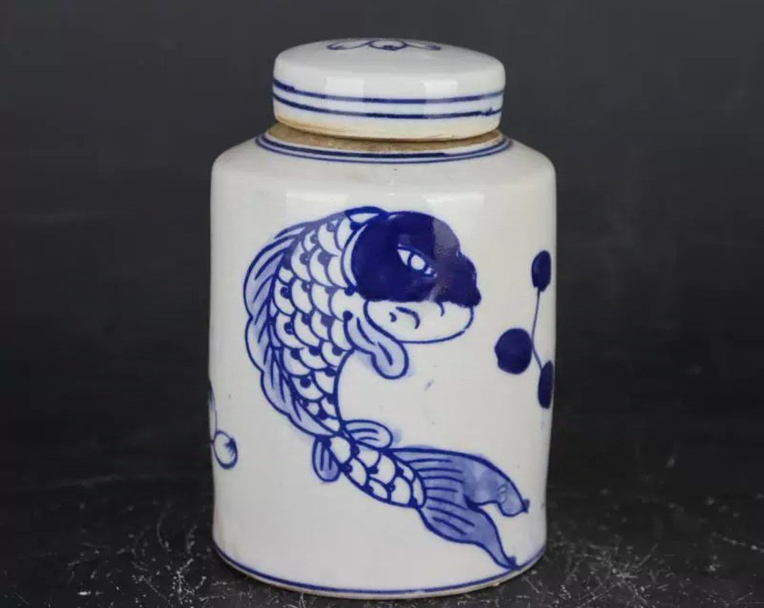 Chinese Porcelain Tea Jar,chinese Blue and White Ceramic Lidpot,hand ...
