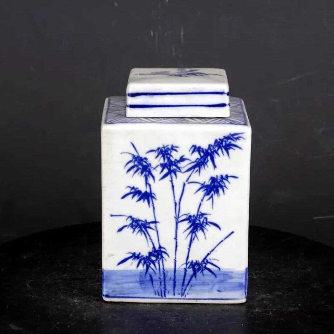 Chinese Porcelain Tea Jar,chinese Blue and White Ceramic Square Lid Pot ...