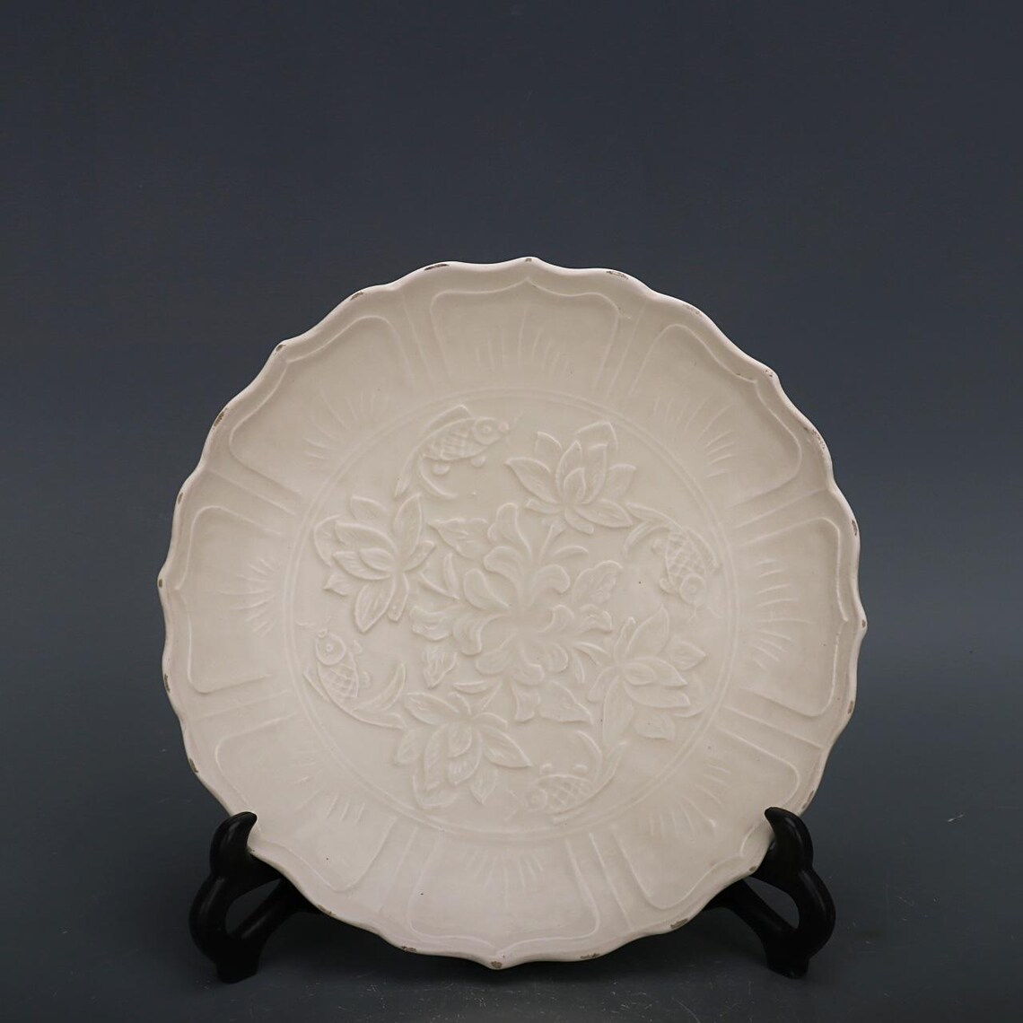 Chinese Ding Ware Porcelain Plate, Hand-carved Fish and Algae - Etsy