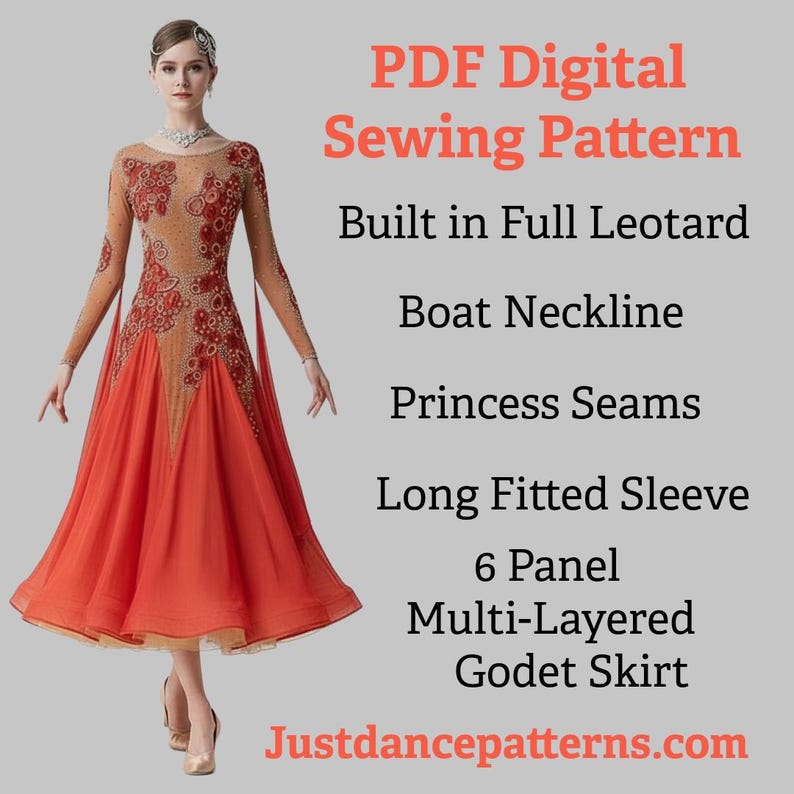 Ballroom Dance Dress Sewing Pattern, Standard Smooth Style (PDF Pattern ...