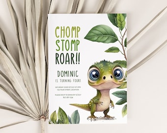 Stomp, Chomp and Roar Birthday Invitation for Dinosaur Birthday Theme ...