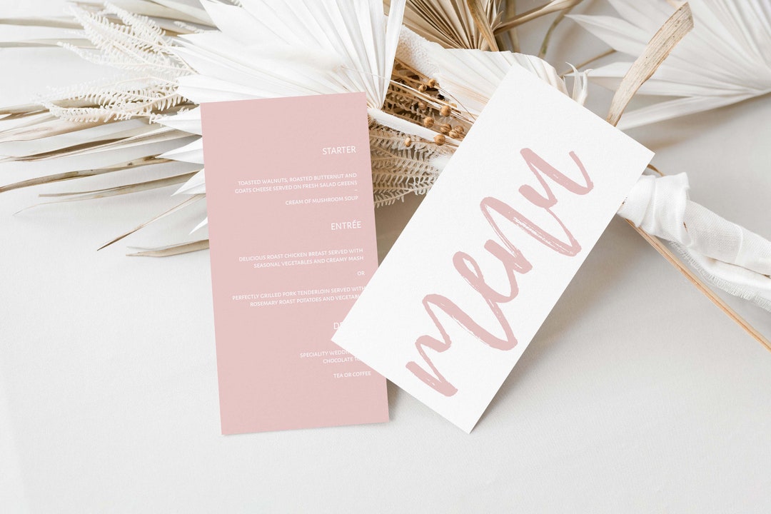 Editable Blush Pink Menu With Handwritten Style Font - Light Pink ...