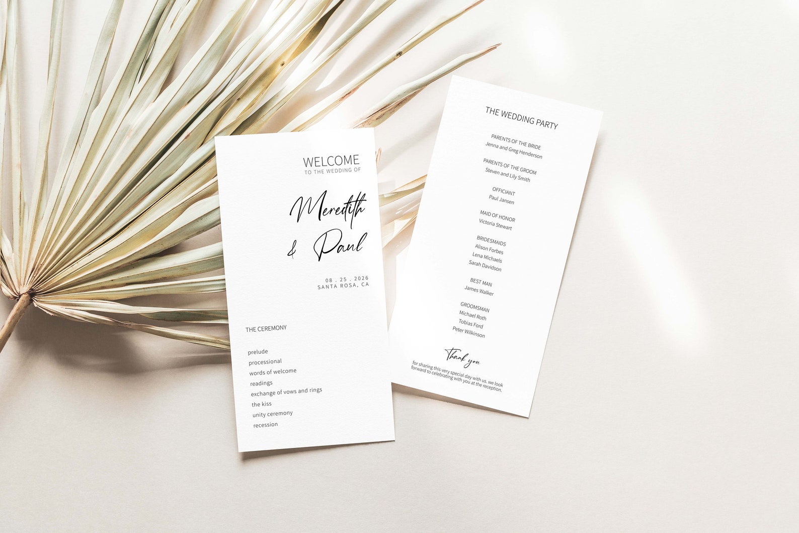 Editable Modern Wedding Program Template - Printable Double Sided ...