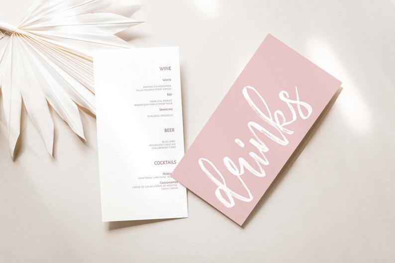 Blush Pink and White Editable Drinks Menu - Bar Menu - Weddings ...