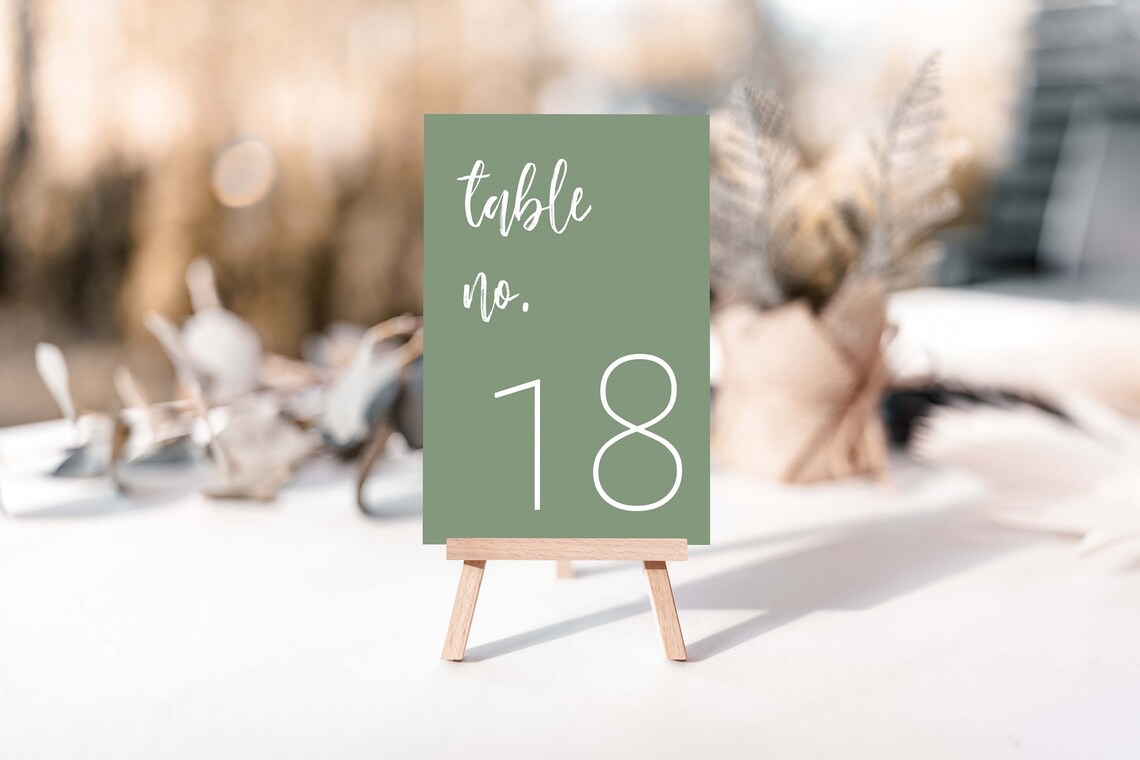 Sage Green and White Editable Table Numbers Template - Muted Green ...