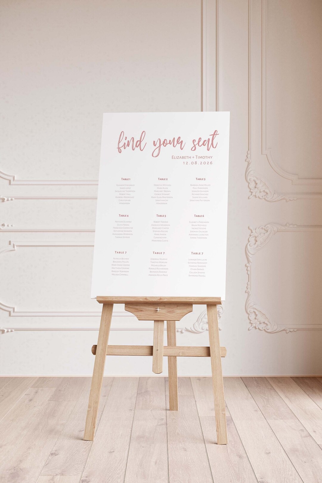 Blush Pink and White Seating Chart - Light Pink Editable Seating Chart ...