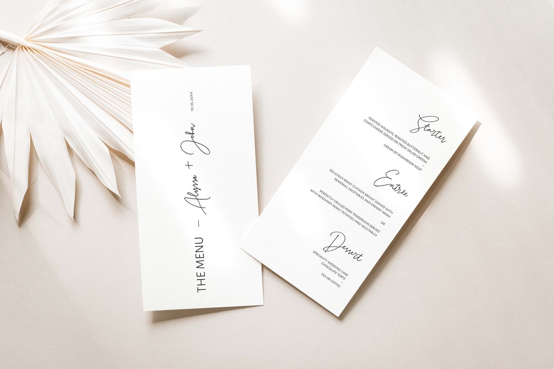 Editable Menu Template Instant Download 4x8 and 4x9 Elegant Black and ...