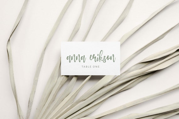 Sage Green and White Editable Place Card Template Muted - Etsy