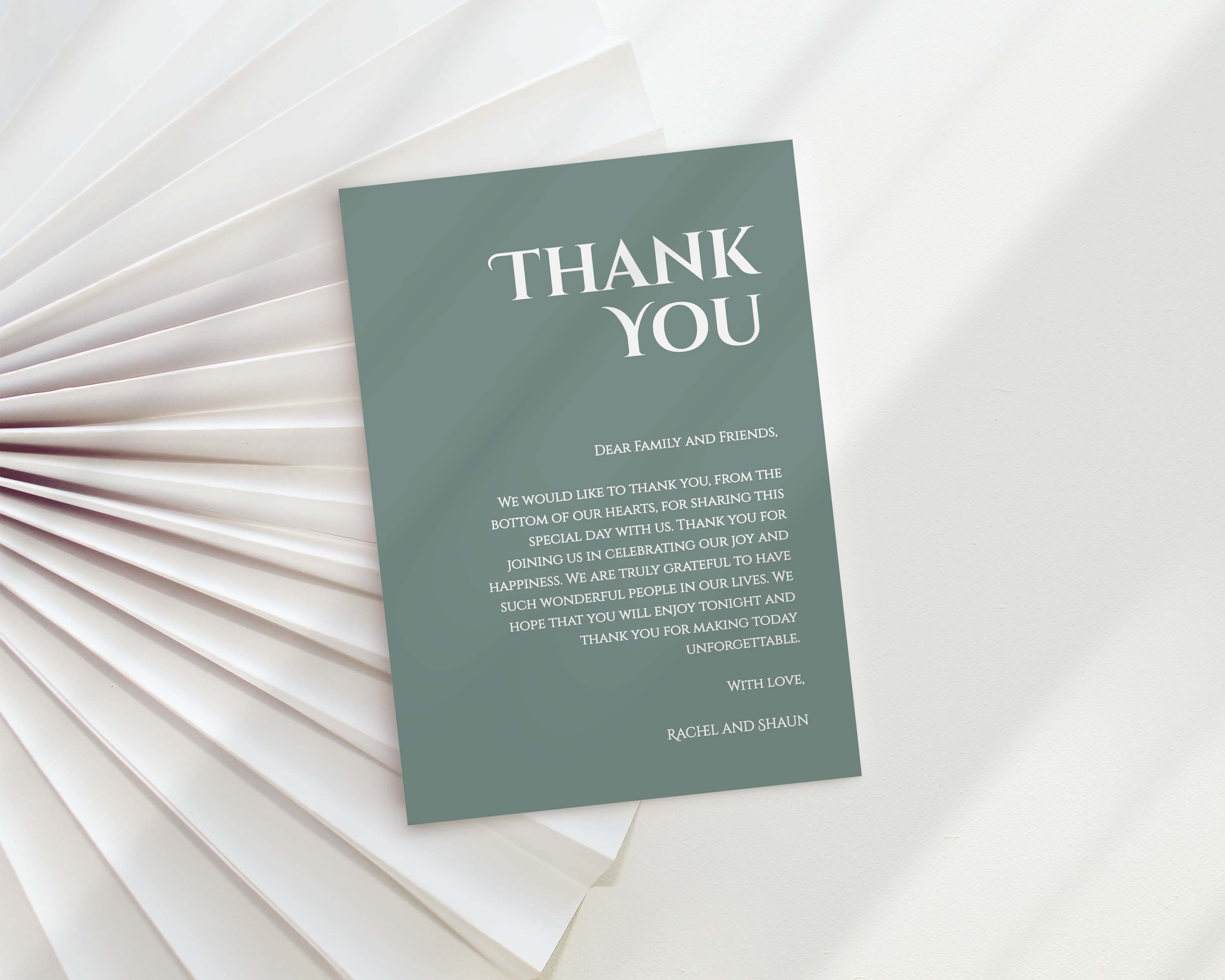 Thank You Card - Editable Template - Sea Green and White Flat Wedding ...