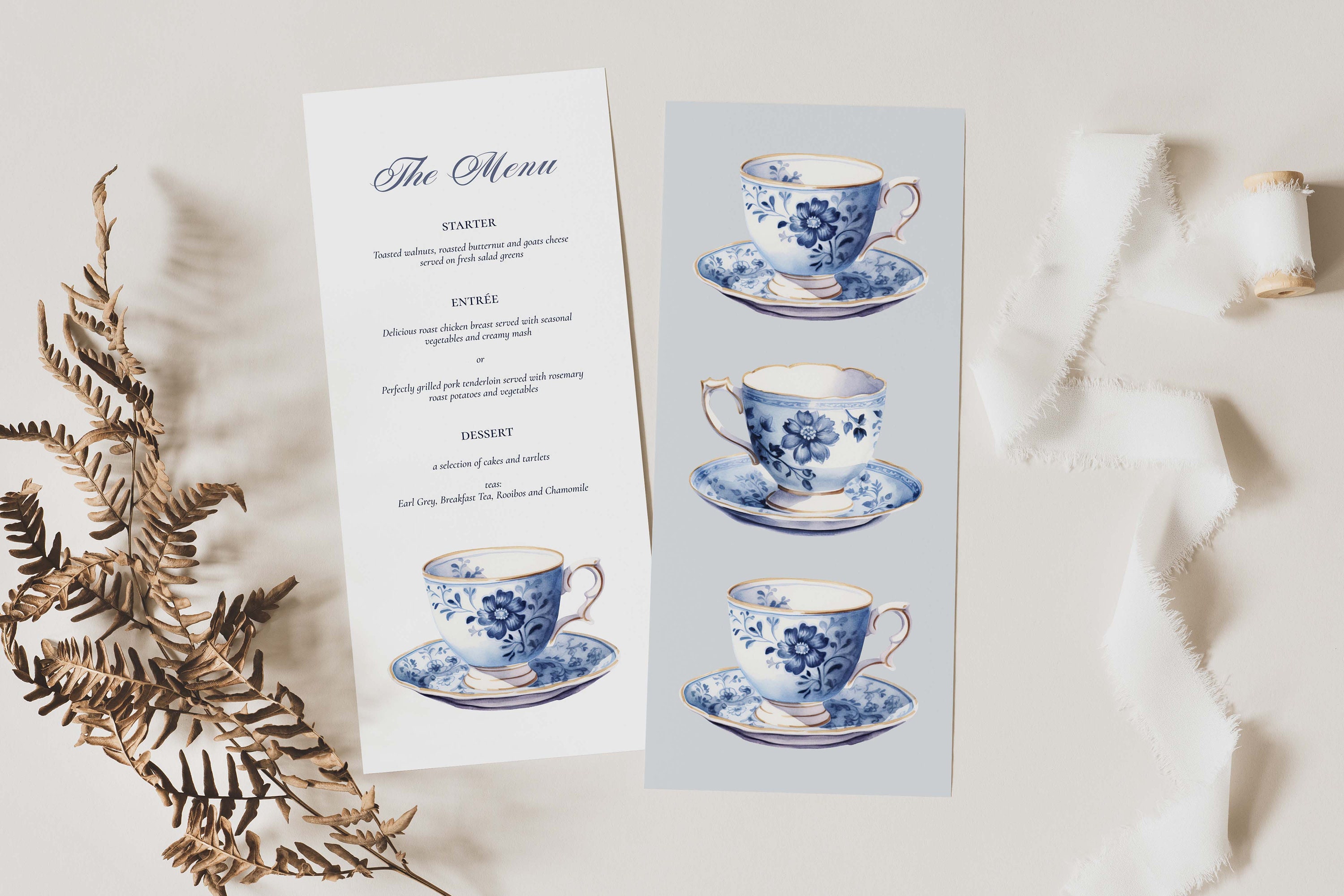 High Tea / Tea Party Menu Template - Instant Download - 4x9 - Wedding ...