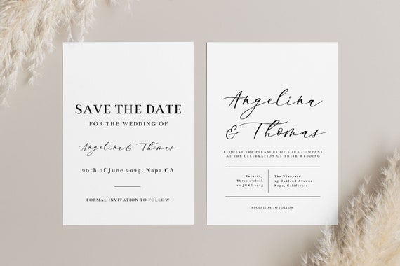 Matching Save the Date and Invitation Set Minimalist and - Etsy