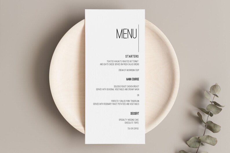 Editable Tall Minimal and Modern Menu - Edit and Download With Corjl - Etsy