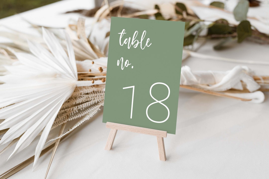 Sage Green and White Editable Table Numbers Template - Muted Green ...