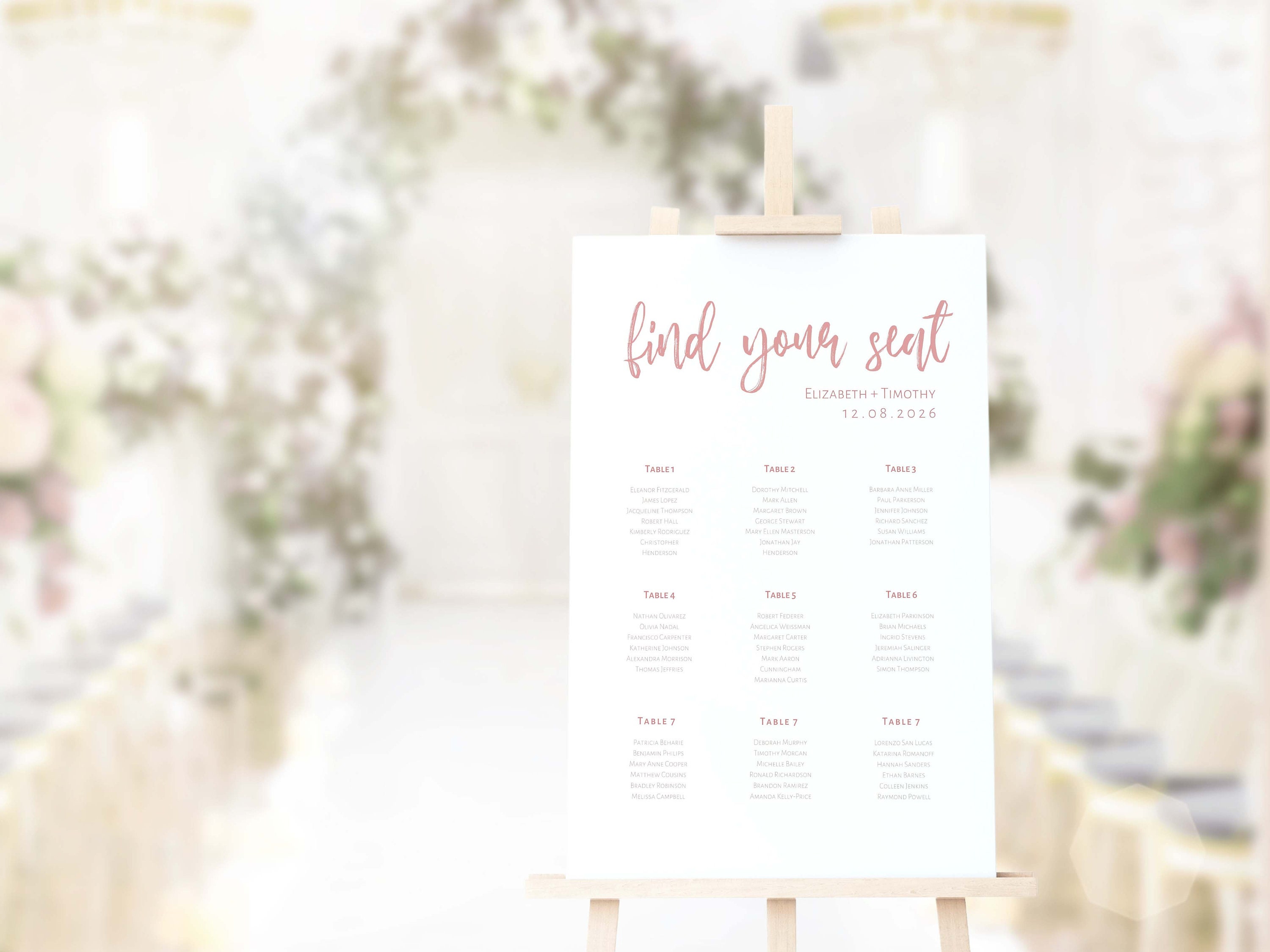 Blush Pink and White Seating Chart Light Pink Editable Seating Chart ...