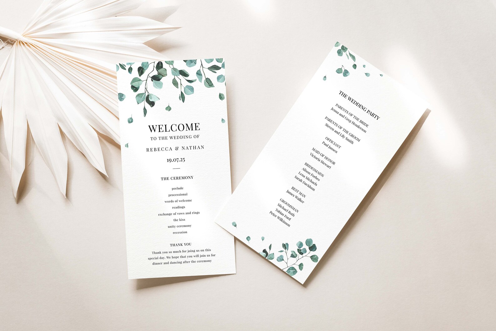 Editable Tall Wedding Program Template With Green Foliage Printable ...