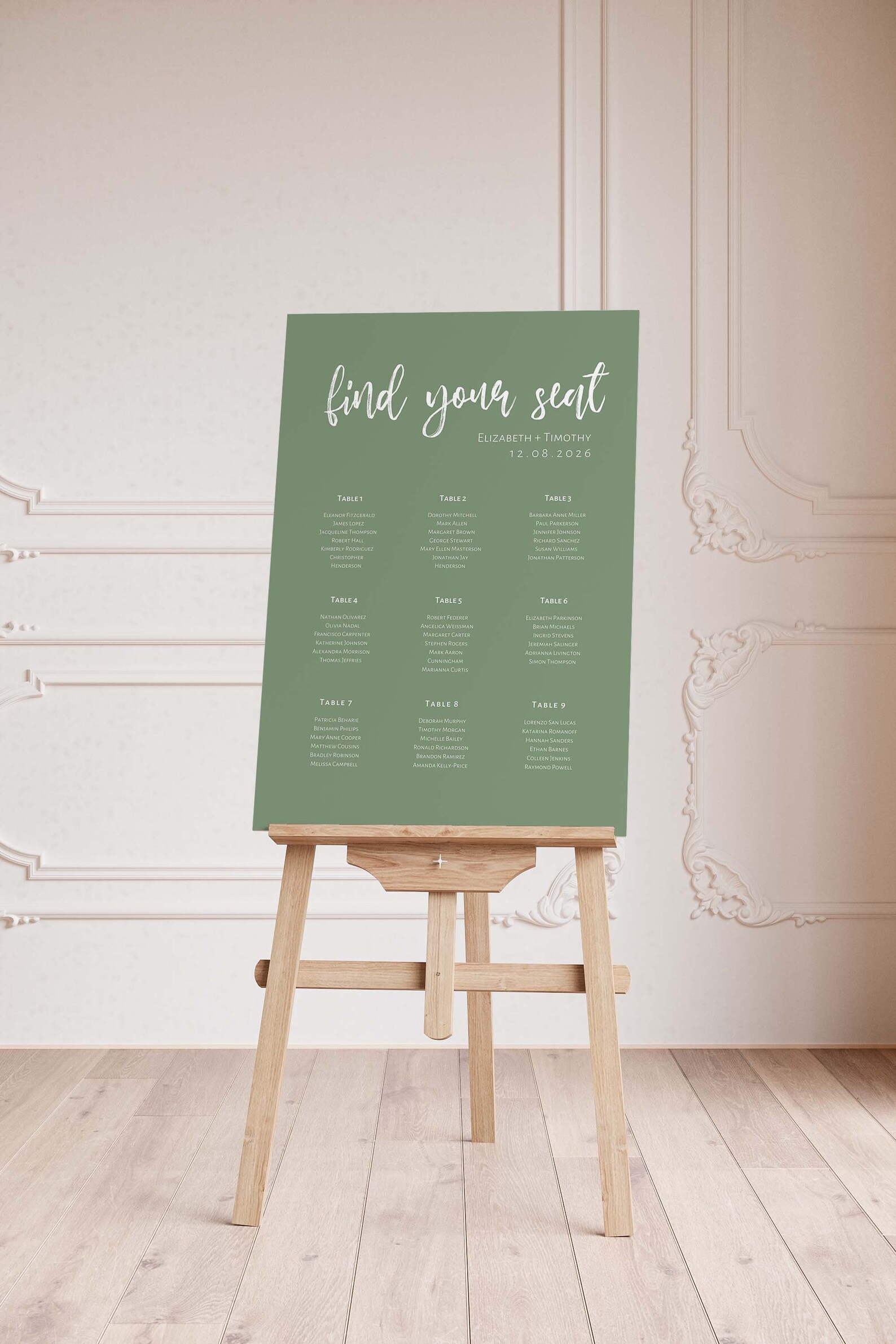 Sage Green and White Seating Chart - Muted Green Editable Seating Chart ...