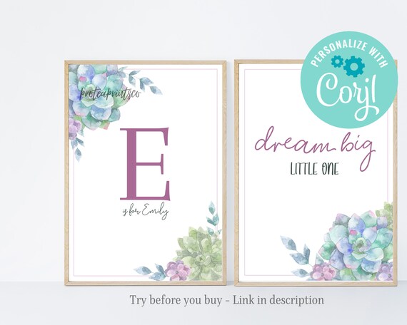 Editable Personalised Matching Succulent Nursery/ | Etsy