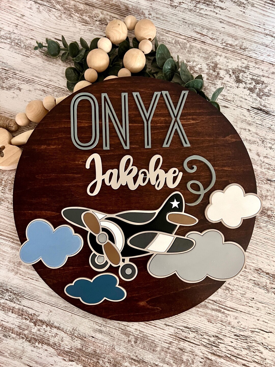 Nursery Name Sign 3D Custom Name Sign Baby Shower Gift Round Wood Name ...