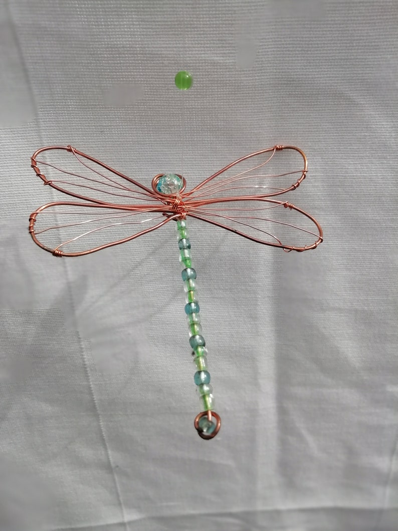 Copper Wire Dragonfly Ornament on Beaded String - Etsy