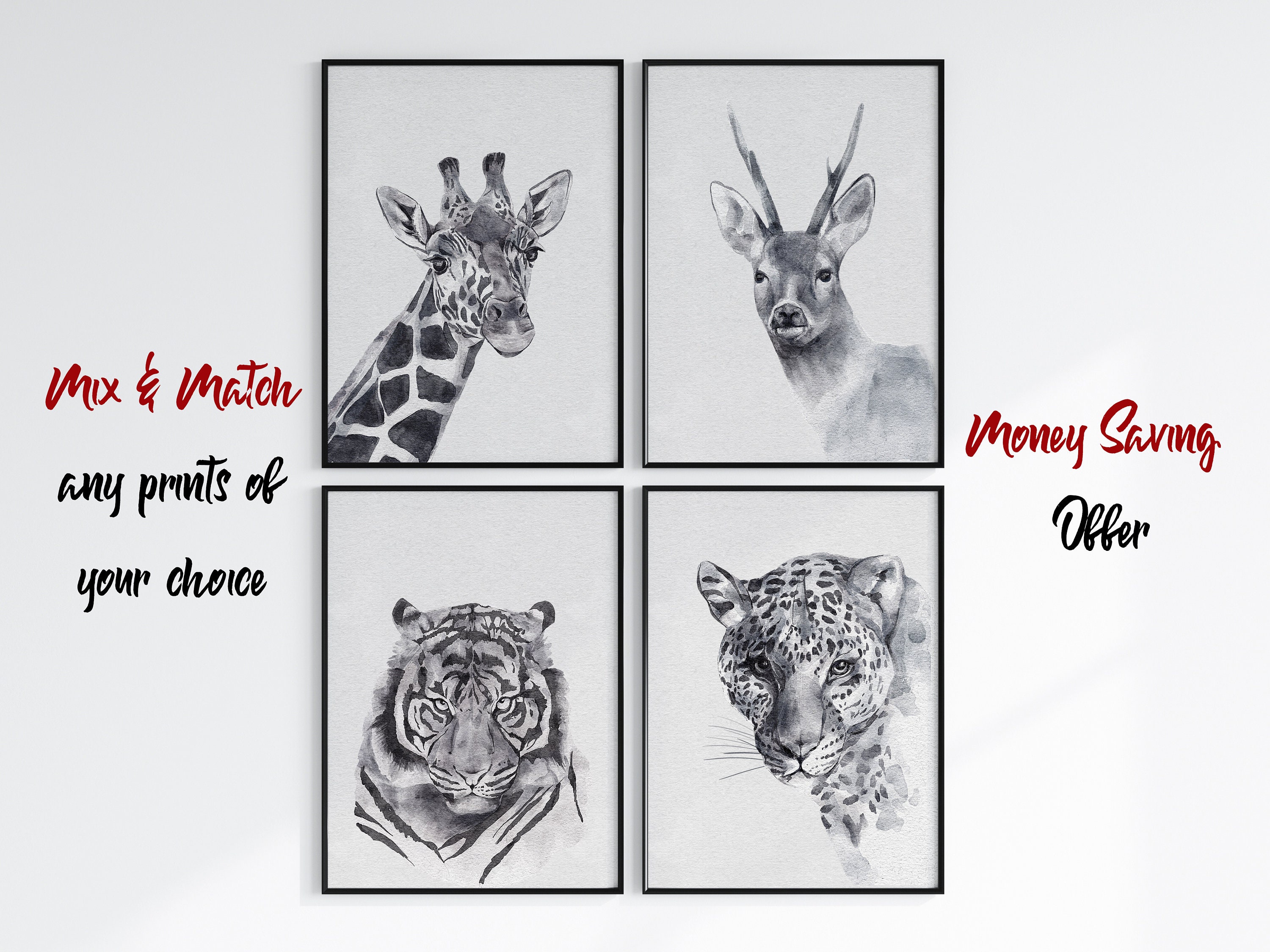 Safari Animal Prints Black & White Animal Prints Nursery | Etsy