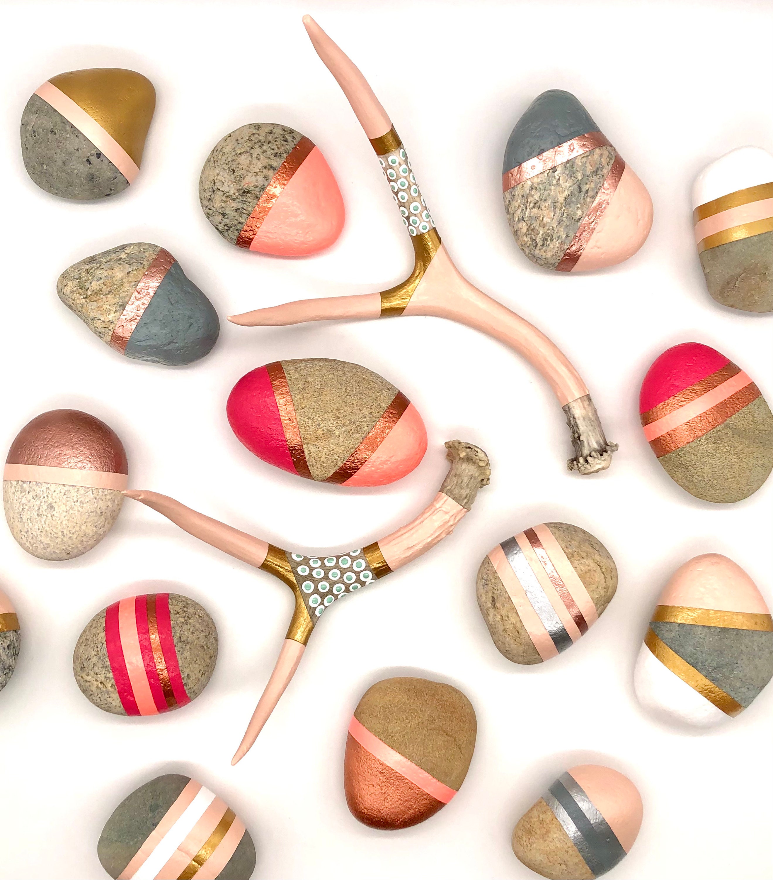 Set of 5 Hand Painted Stones-decorative Stones-art Display-coffee Table ...