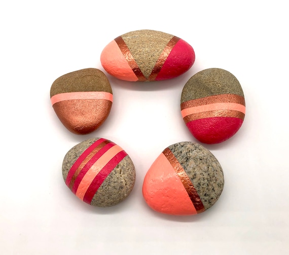 Set of 5 Hand Painted Stones Decorative Stones Art Display | Etsy