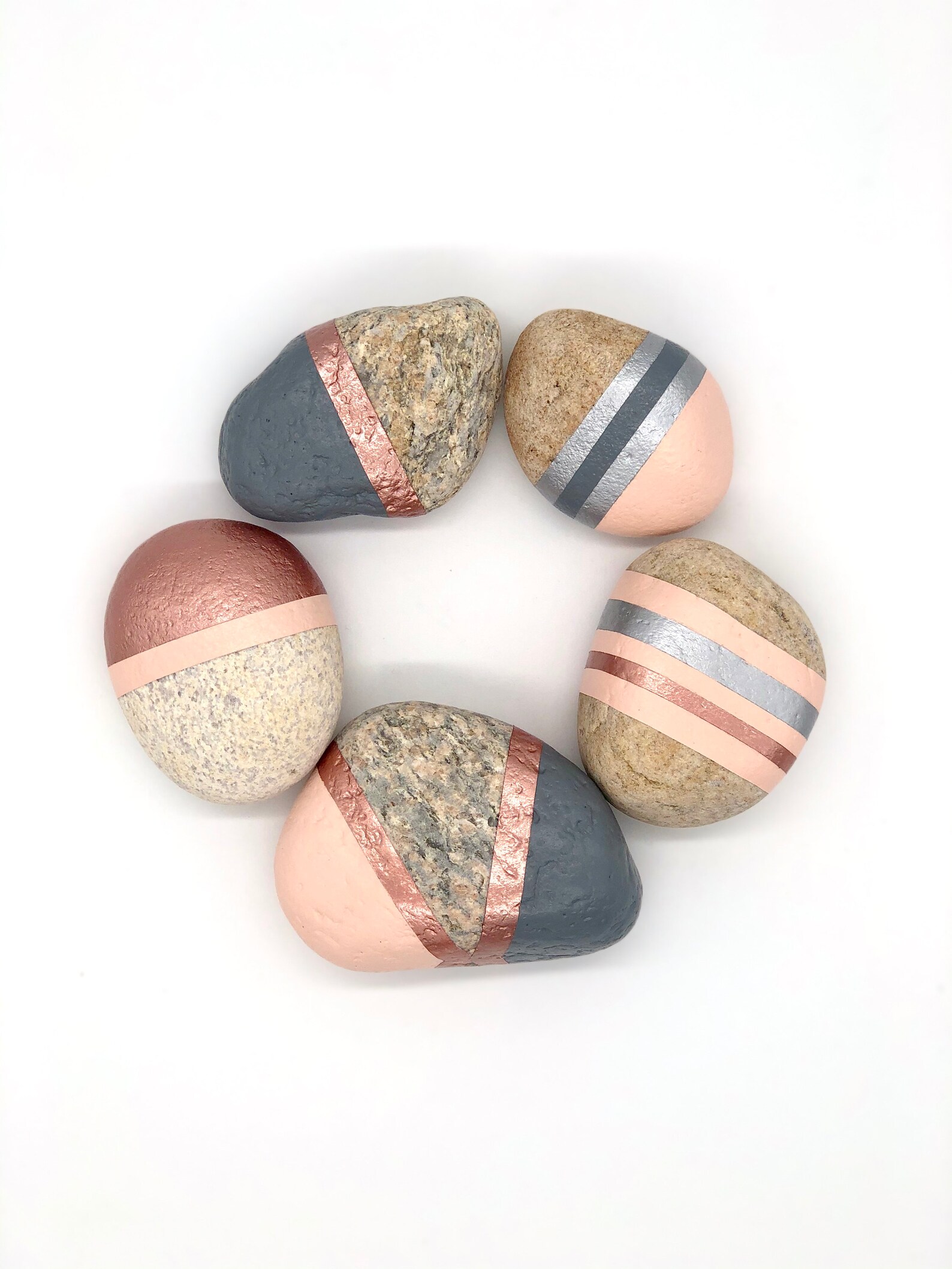 Set of 5 Hand Painted Stones-decorative Stones-art Display-coffee Table ...