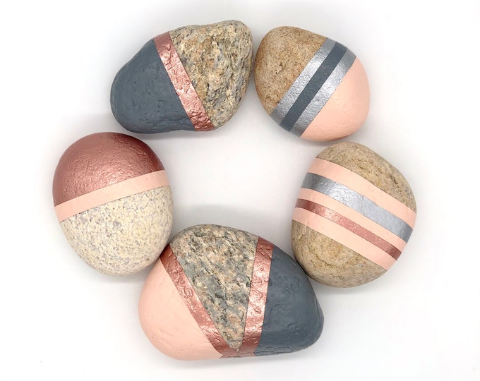 Set of 5 Hand Painted Stones-decorative Stones-art Display-coffee Table ...