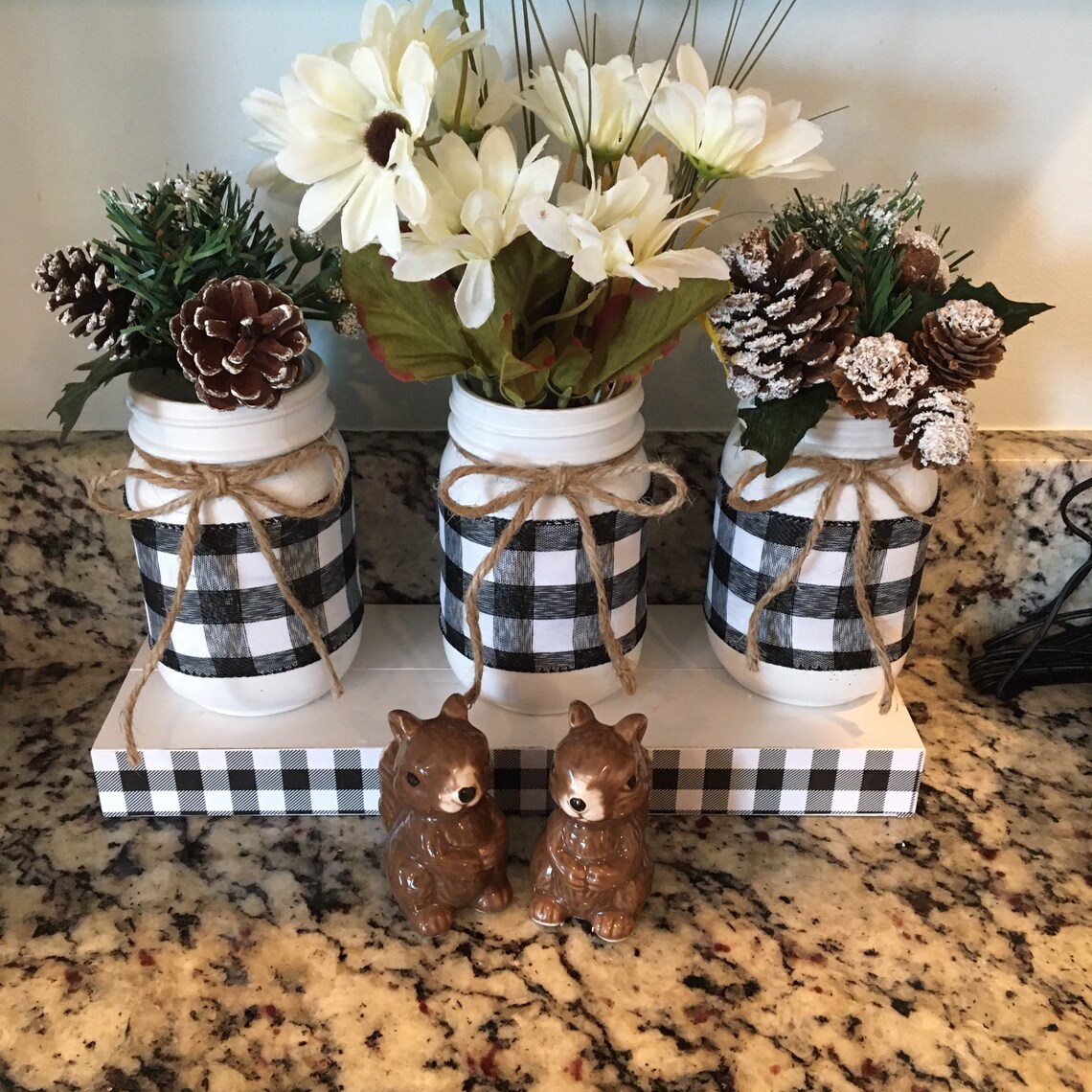 Set of 3 Buffalo Checks Jars Farmhouse Vases | Etsy
