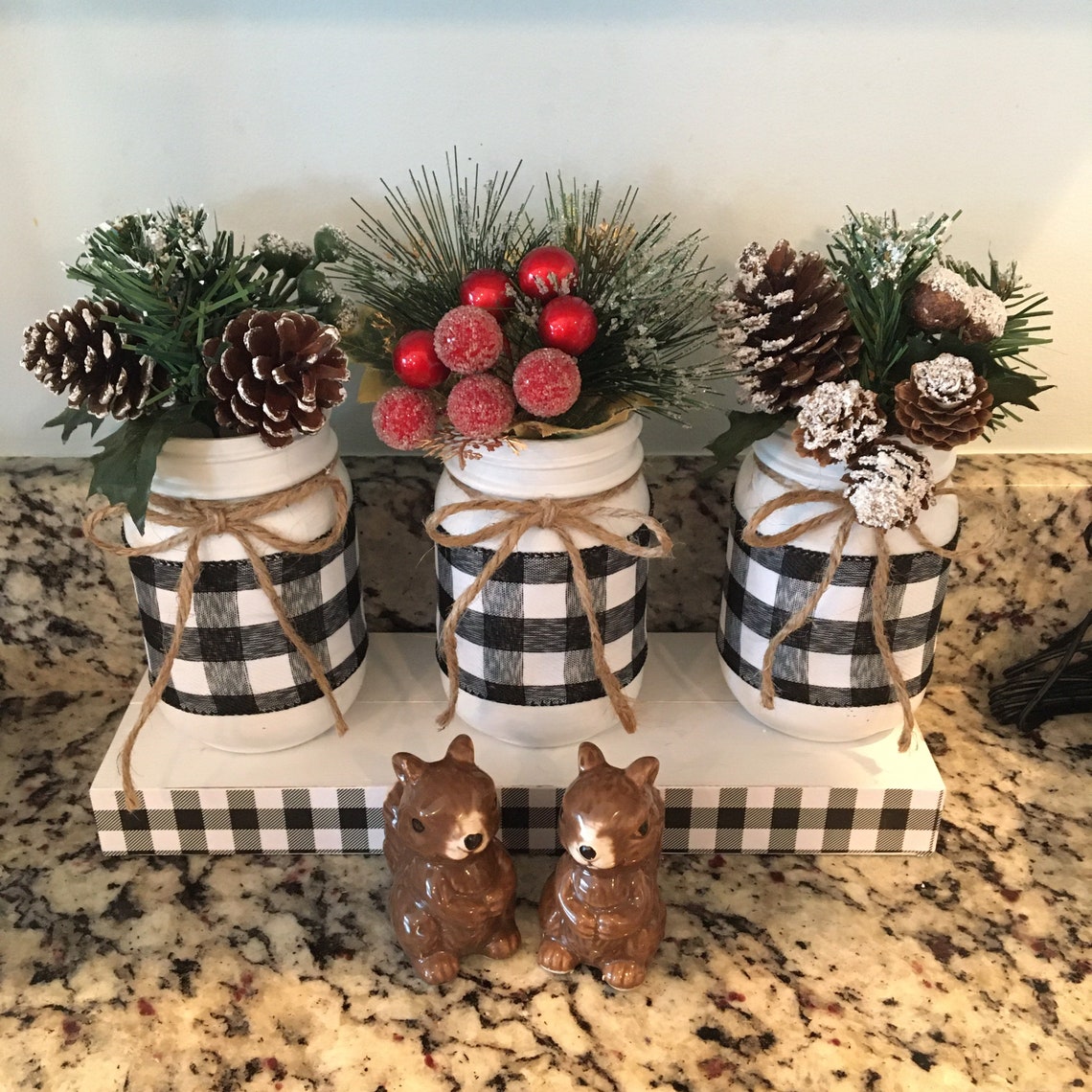 Set of 3 Buffalo Checks Jars Farmhouse Vases | Etsy